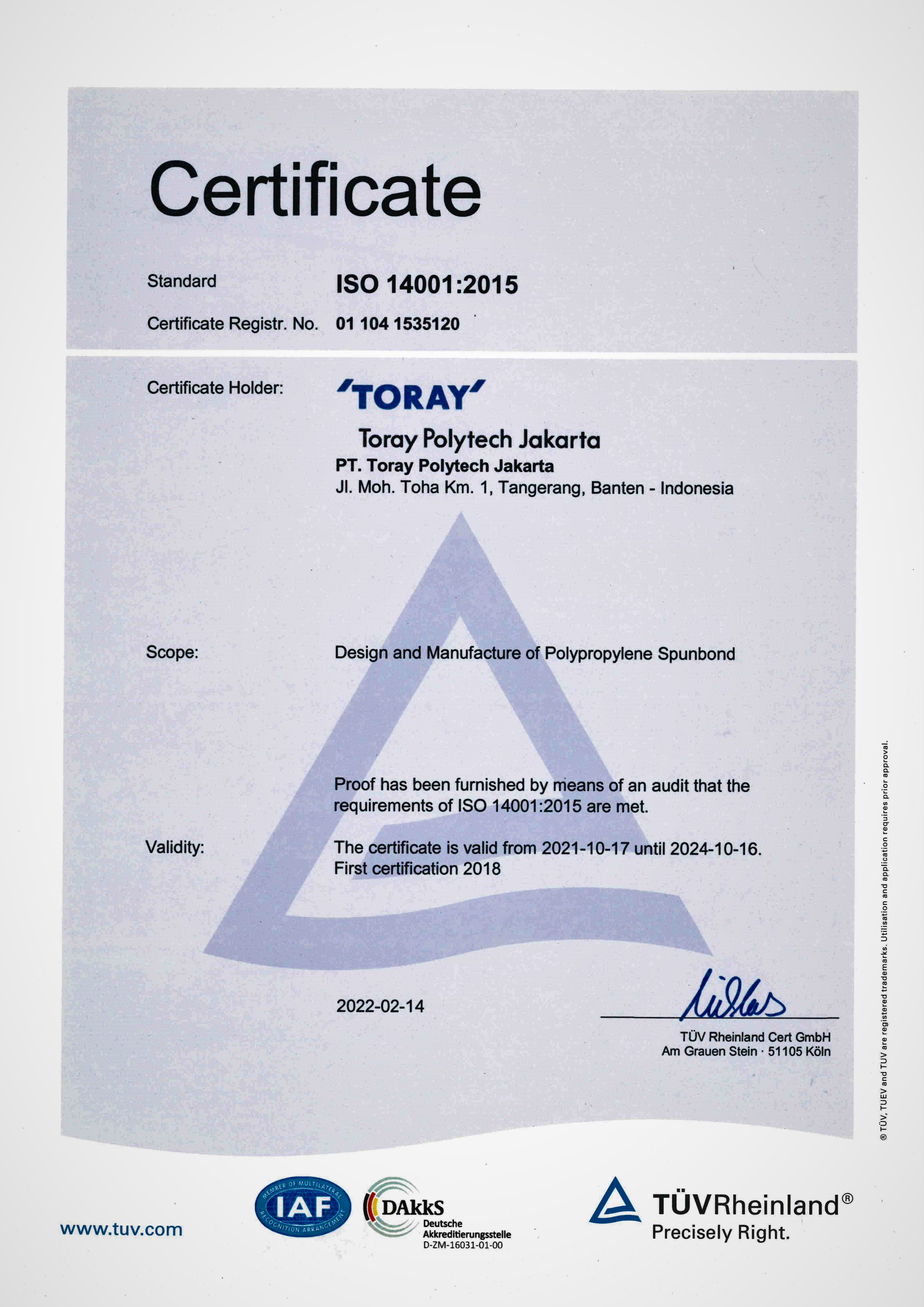 Corporate Profile | PT TORAY POLYTECH JAKARTA | TORAY